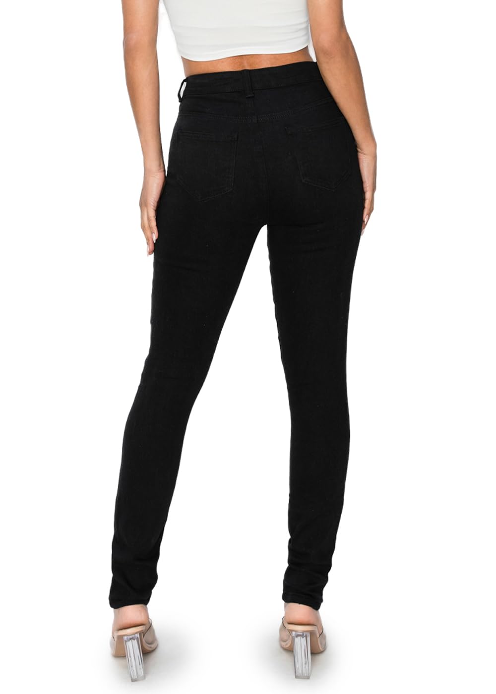 2LUV Women Junior Stretchy Mid Rise 5 Pocket Ripped Destroyed Ripped Skinny Jegging Jeans Back to School Clothing Apparel Black 5