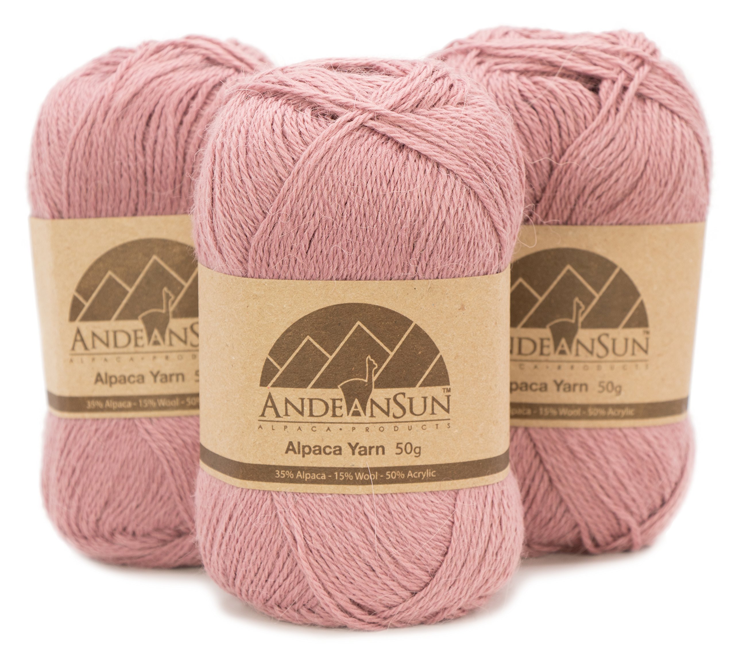 (3 Small Gorgeous Skeins) Alpaca Yarn Blend Umayo [657 Yards Total], #2 Fingering (Pink Mauve)