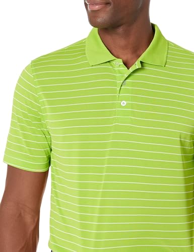 Amazon Essentials Men's Slim-Fit Quick-Dry Golf Polo Shirt - Discontinued Colors, Lime Green Stripe, Large