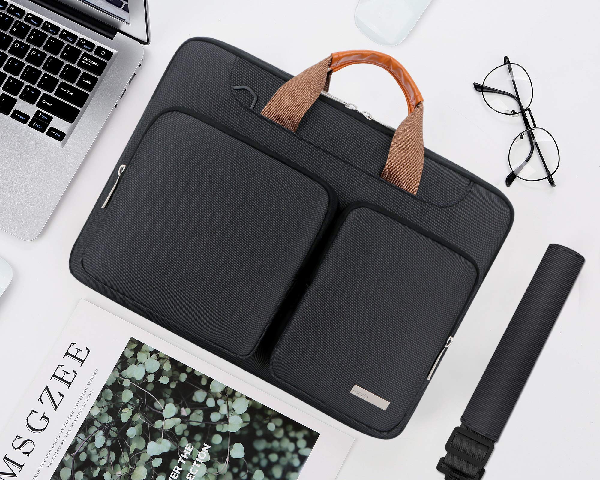 Lacdo 360° Protective Laptop Shoulder Bag, 14 inch Computer Bag for 14 inch New MacBook Pro M4/M3/M2/M1 Chips Pro Max A3112 A3401 A3185 A2918 A2992 A2779 A2442 2024-2021 Computer Messenger Bag, Black
