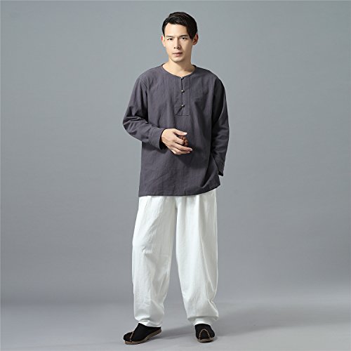 LZJN Men's Linen Drawstring Pant with Elastic Waistband (White, XL)