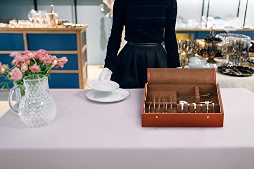 AdirHome Kitchen Silverware Utensil Holder, Leather Storage Box with Organizer Tray for Kitchen Tools Accessories Flatware Cutlery Set Knife Holder, Brown