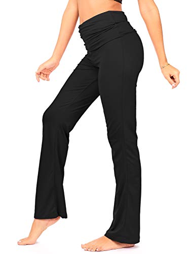 DEAR SPARKLE Fold Over Yoga Stretch Pants for Women | High Waist Bootleg Loungewear Pant + Plus Size (P8) (Black, 2X-Large)