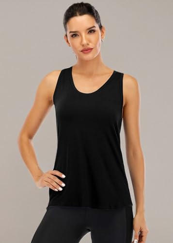 ICTIVE Workout Tank Tops for Women Sleeveless Yoga Tops for Women Mesh Racerback Backless Running Gym Shirts Black S
