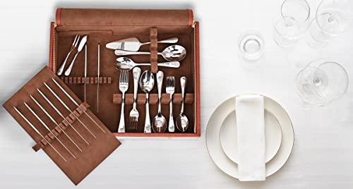 AdirHome Kitchen Silverware Utensil Holder, Leather Storage Box with Organizer Tray for Kitchen Tools Accessories Flatware Cutlery Set Knife Holder, Brown