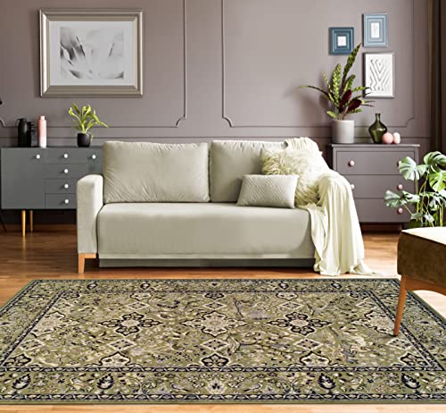 BNM Indoor Large Area Rug with Jute Backing, Traditional Geometric Floral Carpet Decor, Perfect for Living/Dining Room, Kitchen, Bedroom, Office, Hardwood, Entry, Radcliff Collection, 8' x 10'