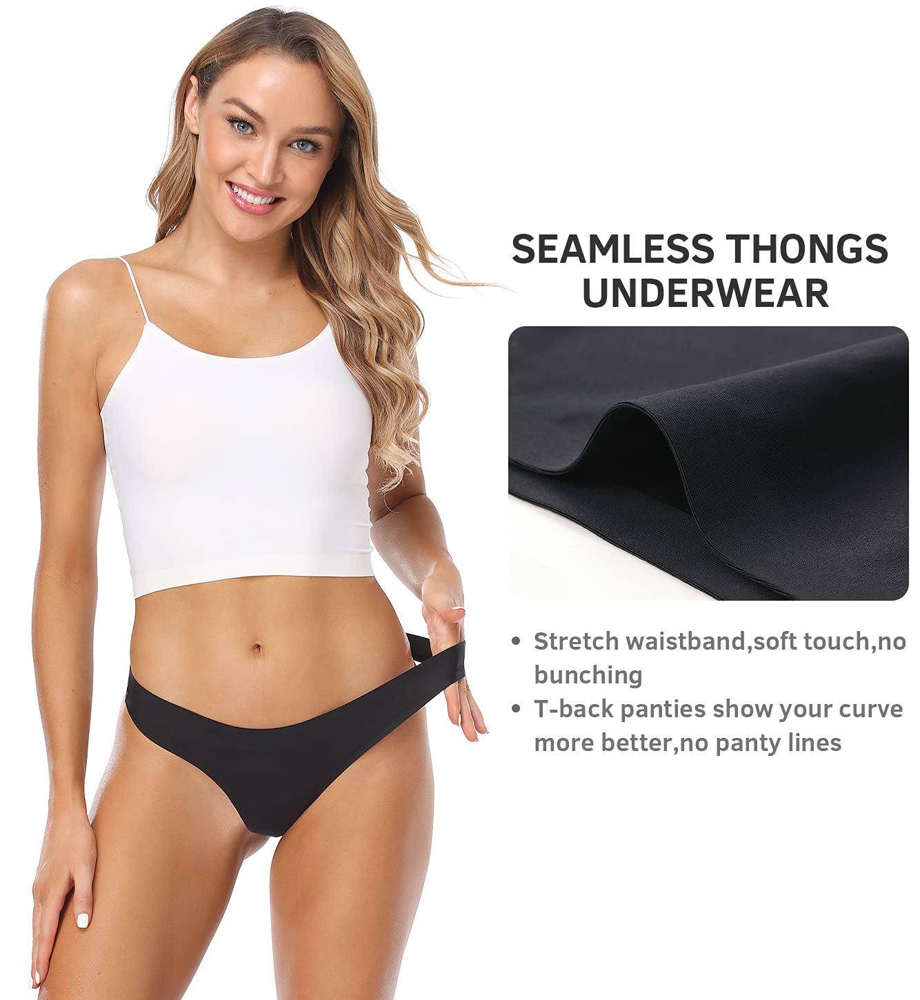 Wealurre Women's Microfiber Low Rise No Show Thong Pantie(B/W/A/DB/BR/G,S)