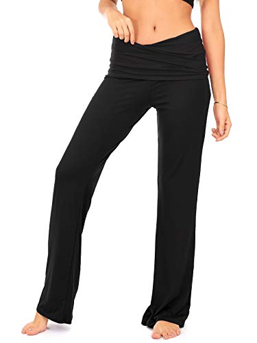 DEAR SPARKLE Fold Over Yoga Stretch Pants for Women | High Waist Bootleg Loungewear Pant + Plus Size (P8) (Black, 2X-Large)