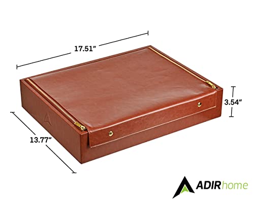 AdirHome Kitchen Silverware Utensil Holder, Leather Storage Box with Organizer Tray for Kitchen Tools Accessories Flatware Cutlery Set Knife Holder, Brown