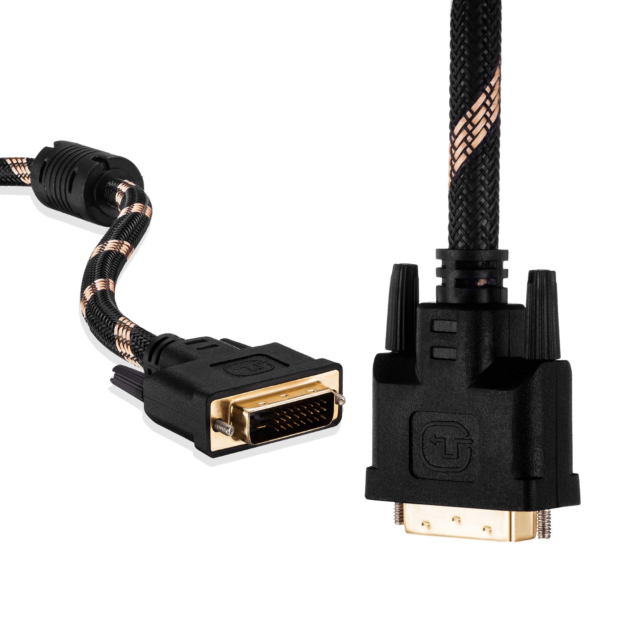 DVI to DVI Cable 25Ft,Nylon Braided DVI-D 24+1 Dual Link Male to Male Digital Video Cable Gold Plated with Ferrite Core Support 2560x1600 for Gaming, DVD, Laptop, HDTV and Projector (25 Ft/8M)