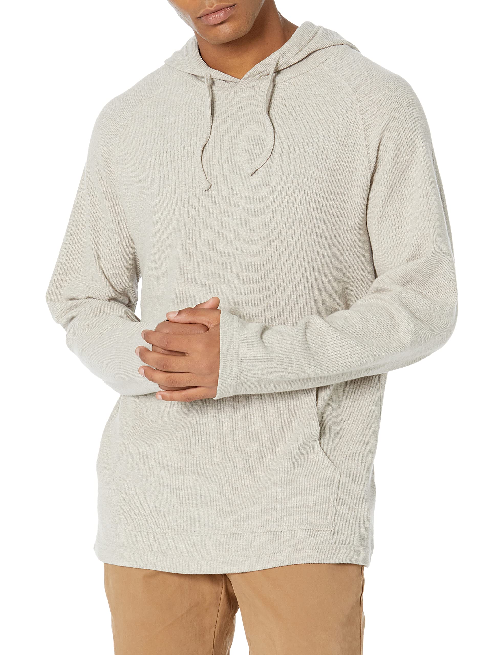 Amazon Essentials Men's Pullover Hoodie, Long-Sleeve Slub Thermal, Oatmeal Heather, Large (Previously GoodThreads)
