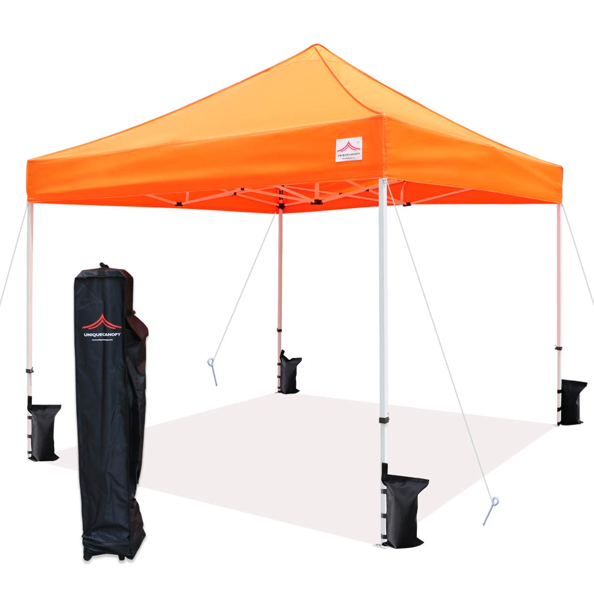 UNIQUECANOPY 10'x10' Pop Up Canopy Tent Commercial Instant Shelter with Heavy Duty Roller Bag, 4 Canopy Sand Bags, 10x10 FT Orange