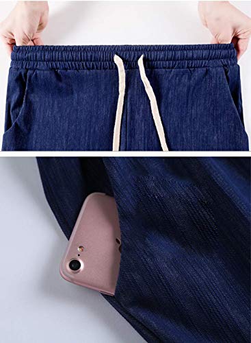 Vcansion Women's Casual Cotton Elastic Waist Knee Length Loose Comfy Beach Shorts with Drawstring Khaki US 4-6/Asian XL