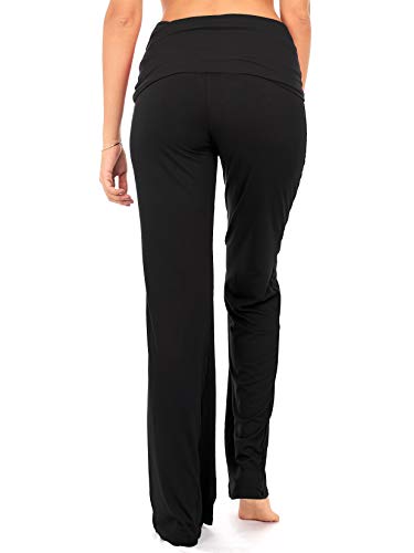 DEAR SPARKLE Fold Over Yoga Stretch Pants for Women | High Waist Bootleg Loungewear Pant + Plus Size (P8) (Black, 2X-Large)