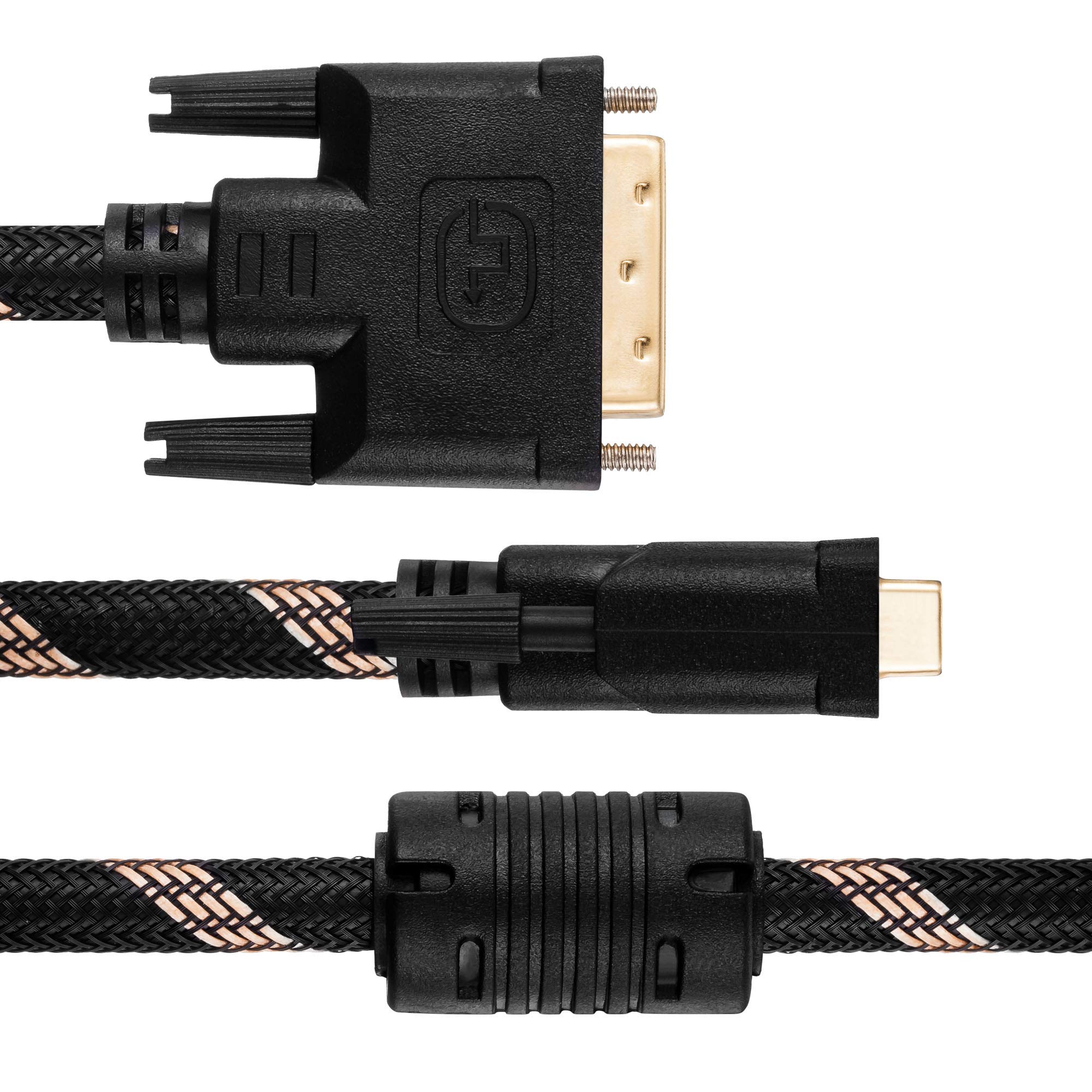 DVI to DVI Cable 25Ft,Nylon Braided DVI-D 24+1 Dual Link Male to Male Digital Video Cable Gold Plated with Ferrite Core Support 2560x1600 for Gaming, DVD, Laptop, HDTV and Projector (25 Ft/8M)