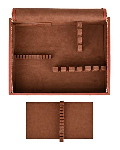 AdirHome Kitchen Silverware Utensil Holder, Leather Storage Box with Organizer Tray for Kitchen Tools Accessories Flatware Cutlery Set Knife Holder, Brown