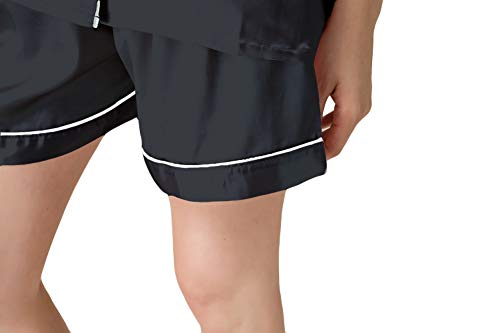 NANJUN Womens Silk Satin Pajamas Short Sleeve Sleepwear Bride Soft Button Down Loungewear 2 Piece Pjs Set XS-3XL(black,l0)