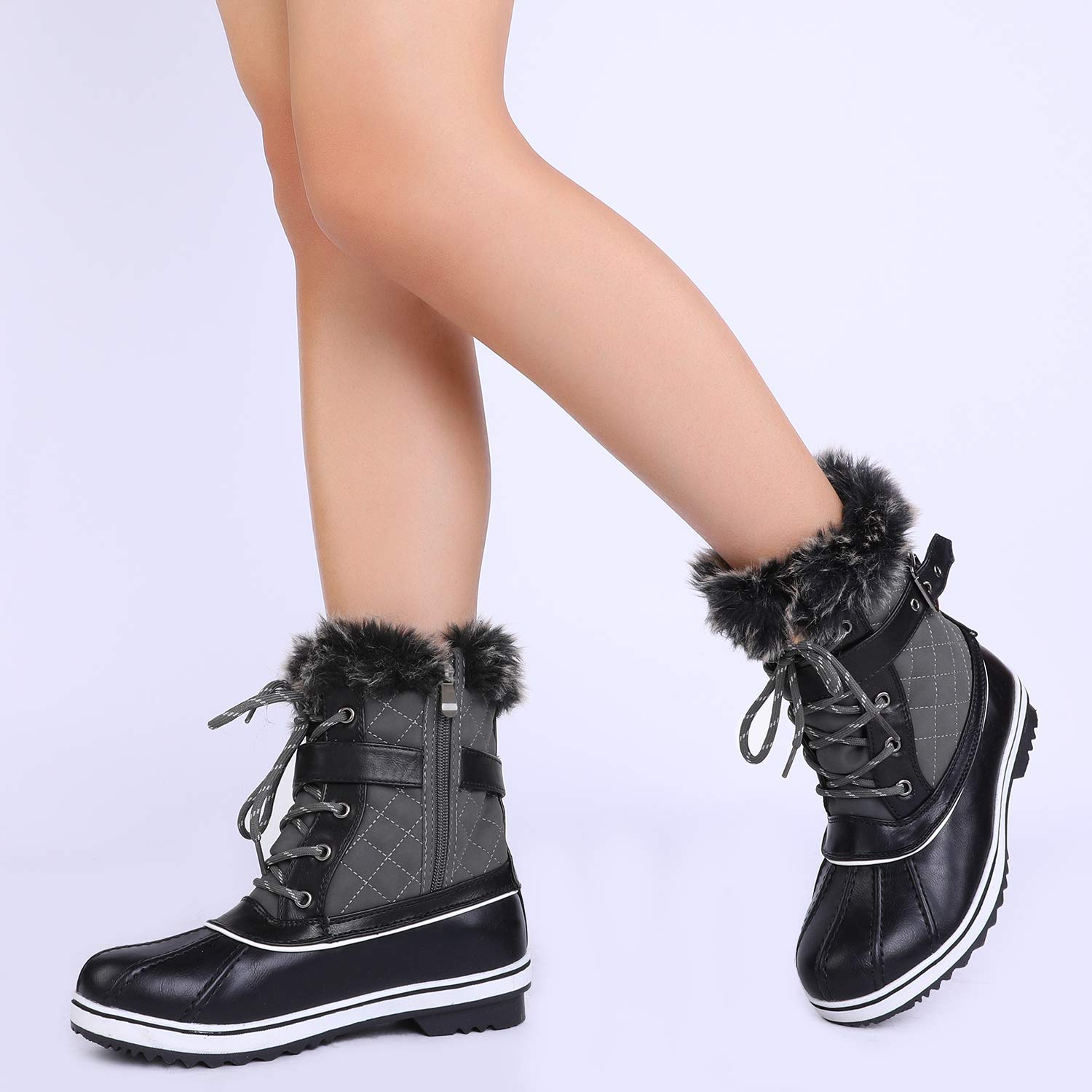 DREAM PAIRS Women's River 3 Grey Mid Calf Waterproof Winter Snow Boots Size 10 M US