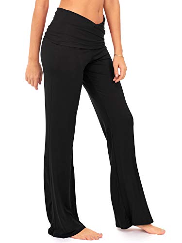 DEAR SPARKLE Fold Over Yoga Stretch Pants for Women | High Waist Bootleg Loungewear Pant + Plus Size (P8) (Black, 2X-Large)