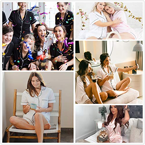 NANJUN Womens Silk Satin Pajamas Short Sleeve Sleepwear Bride Soft Button Down Loungewear 2 Piece Pjs Set XS-3XL(black,l0)