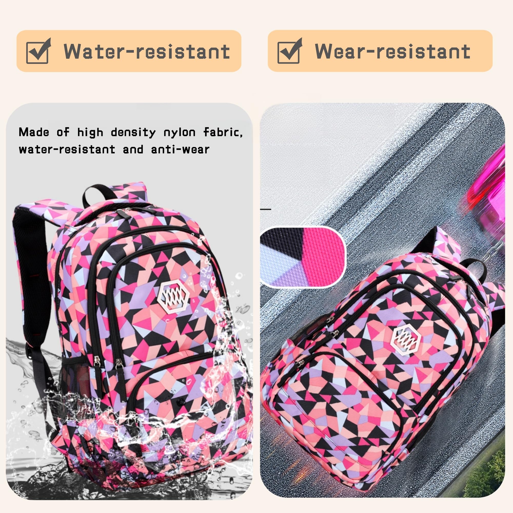 Bansusu Geometric Print Kids Backpack for Girls Boys School Bag Bookbags