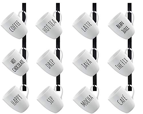 Coffee Mug Wall Rack - Metal Mug Racks for Wall - Wall Mug Rack - Coffee Cup Rack Wall Hanging Holder - Teacup and Mason Jar Hanger Display Holder - Hold a Dozen Cups and Mugs