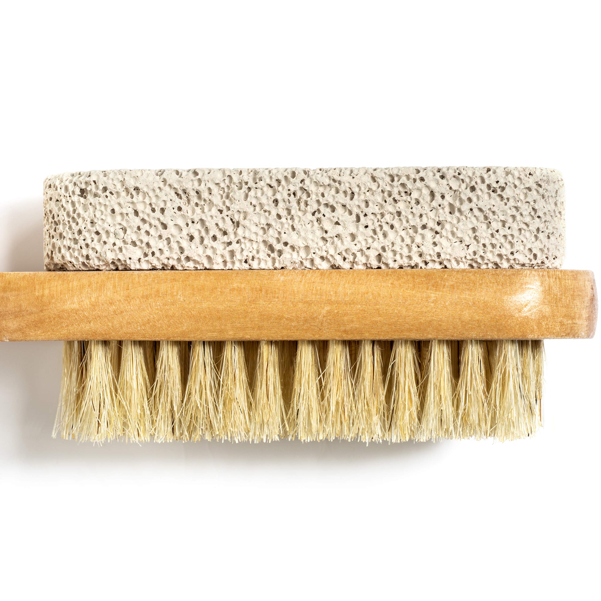Foot Brush & Pumice Stone with Handle - Callus & Corn Remover, Exfoliator & Scrubber for Dry, Dead Skin on Feet - Natural Bristles & Stone with Wooden Handle - Men & Women