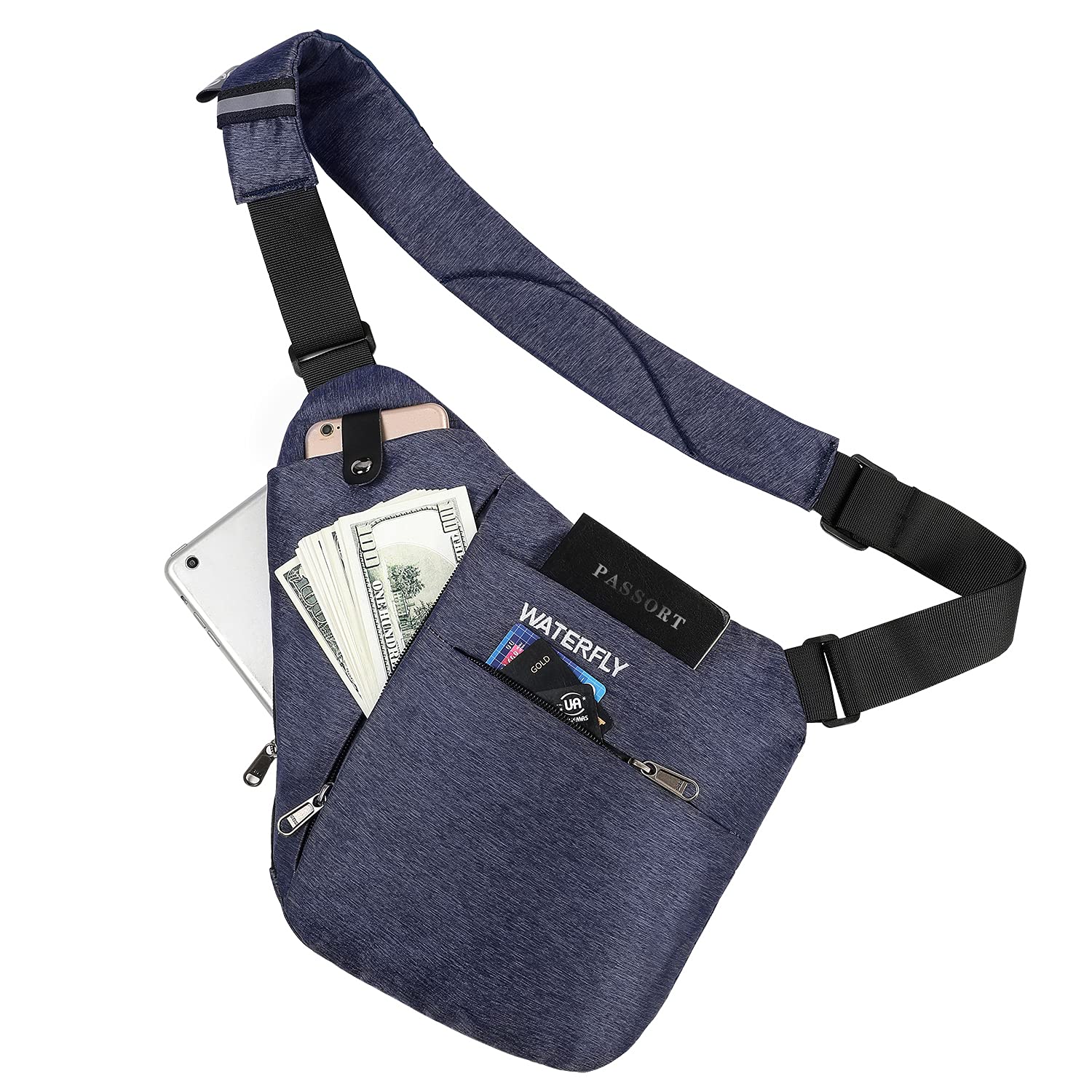 WATERFLY Sling Crossbody Chest Bag: Slim Anti-Theft Cross Body Bag Over Shoulder Backpack Stealth Side Pack Man Woman