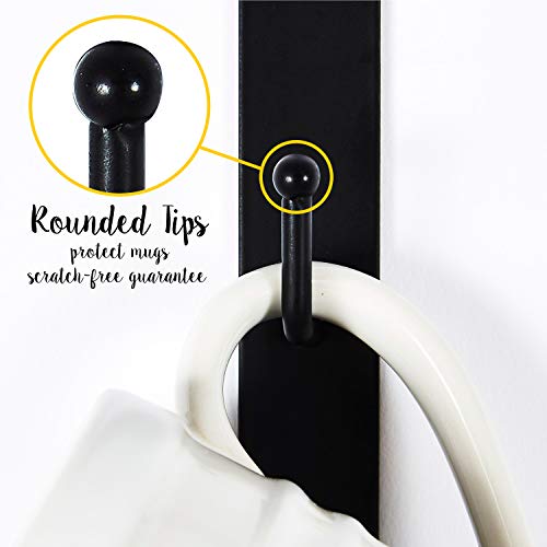 Coffee Mug Wall Rack - Metal Mug Racks for Wall - Wall Mug Rack - Coffee Cup Rack Wall Hanging Holder - Teacup and Mason Jar Hanger Display Holder - Hold a Dozen Cups and Mugs