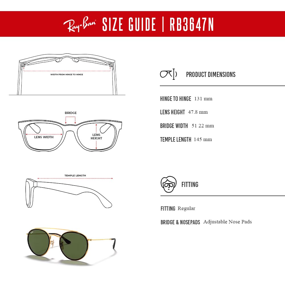 Ray-Ban RB3647N 001 51M Gold/Crystal Lens G-15 Green Round Sunglasses For Men For Women + BUNDLE with Designer iWear Eyewear Kit