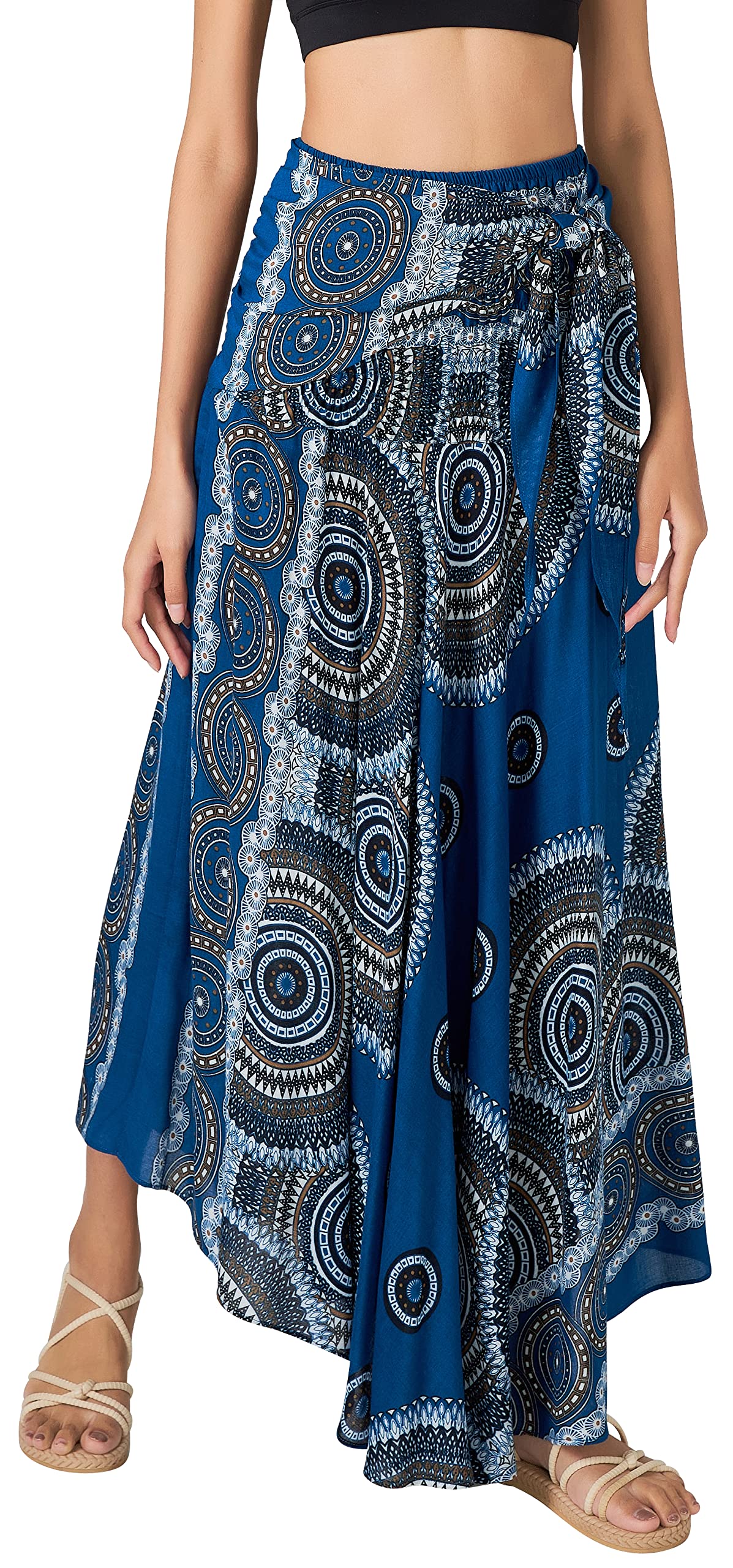 Joob Joob Long Boho Skirts for Women - Bohemian Hippie Maxi Summer Skirt Blue