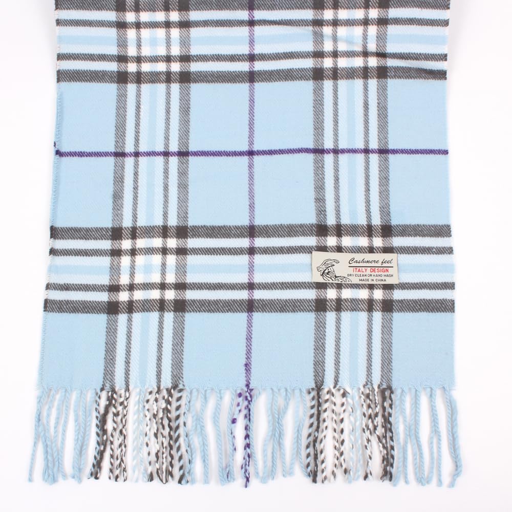 TZ Promise Plaid Cashmere Feel Classic Soft Luxurious Winter Scarf For Men Women (Baby Blue)
