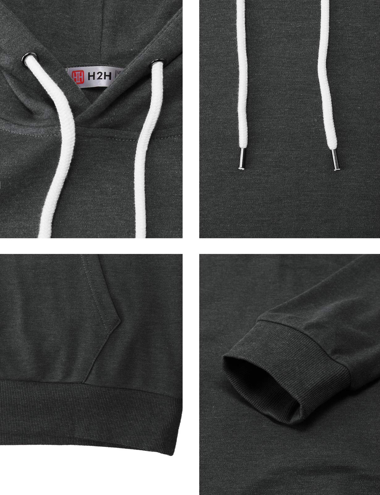 H2H Mens Basic Pullover Hoodies Sweatshirt Long Sleeve Kanga Pocket CHARCOAL US M/Asia L (CMOHOL050)