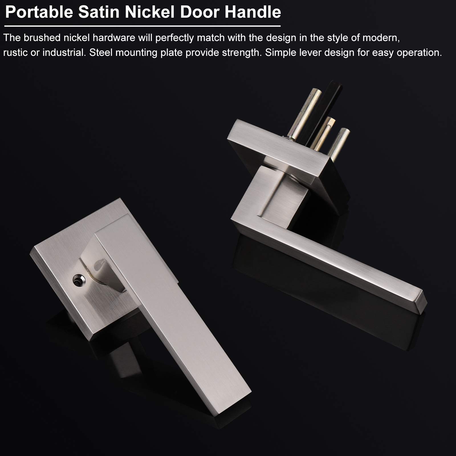Knobonly Interior Door Handles, Brushed Nickel Passage Door Handles, Closet Door Handle Sets, Keyless Sqaure Door Handles, Heavy Duty Door Handles, 6 Pack