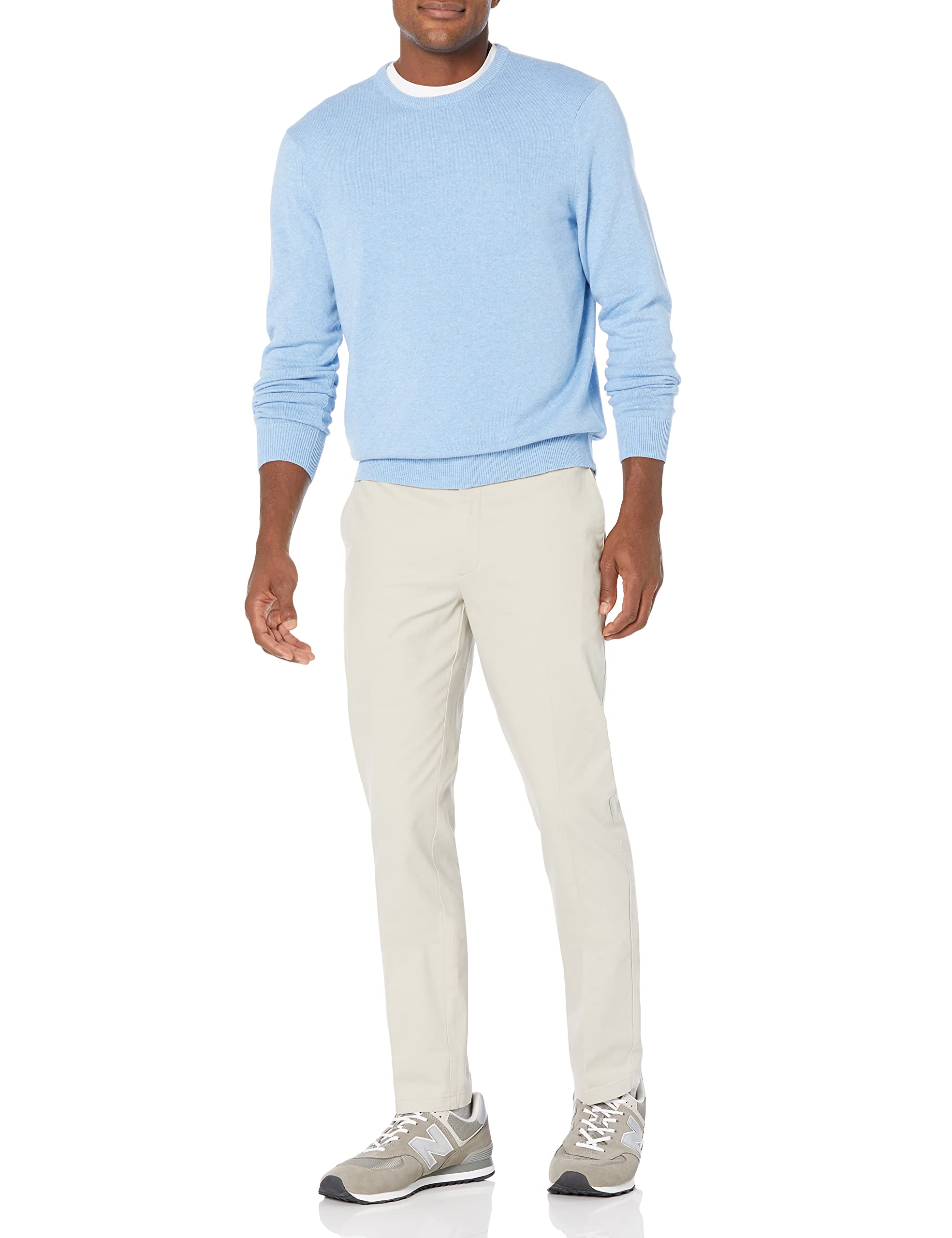 Amazon Essentials Men's Crewneck Sweater, 100% Cotton, Light Blue Heather, Medium, Big & Tall Options Available