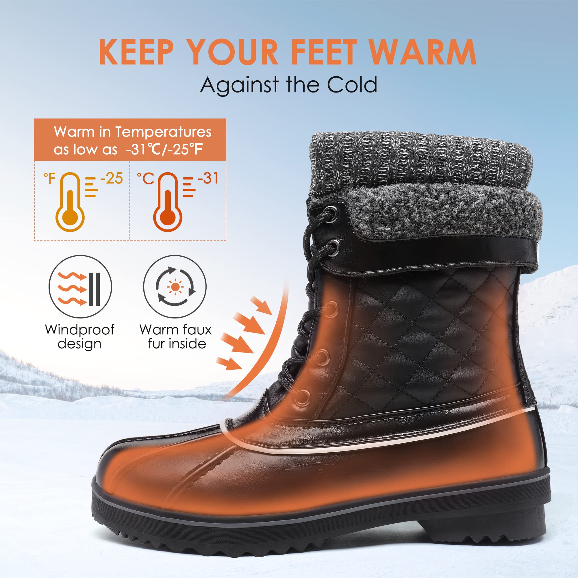 DREAM PAIRS Women's Mid Calf Waterproof Winter Snow Boots Monte,Size 10,Black,Monte_01