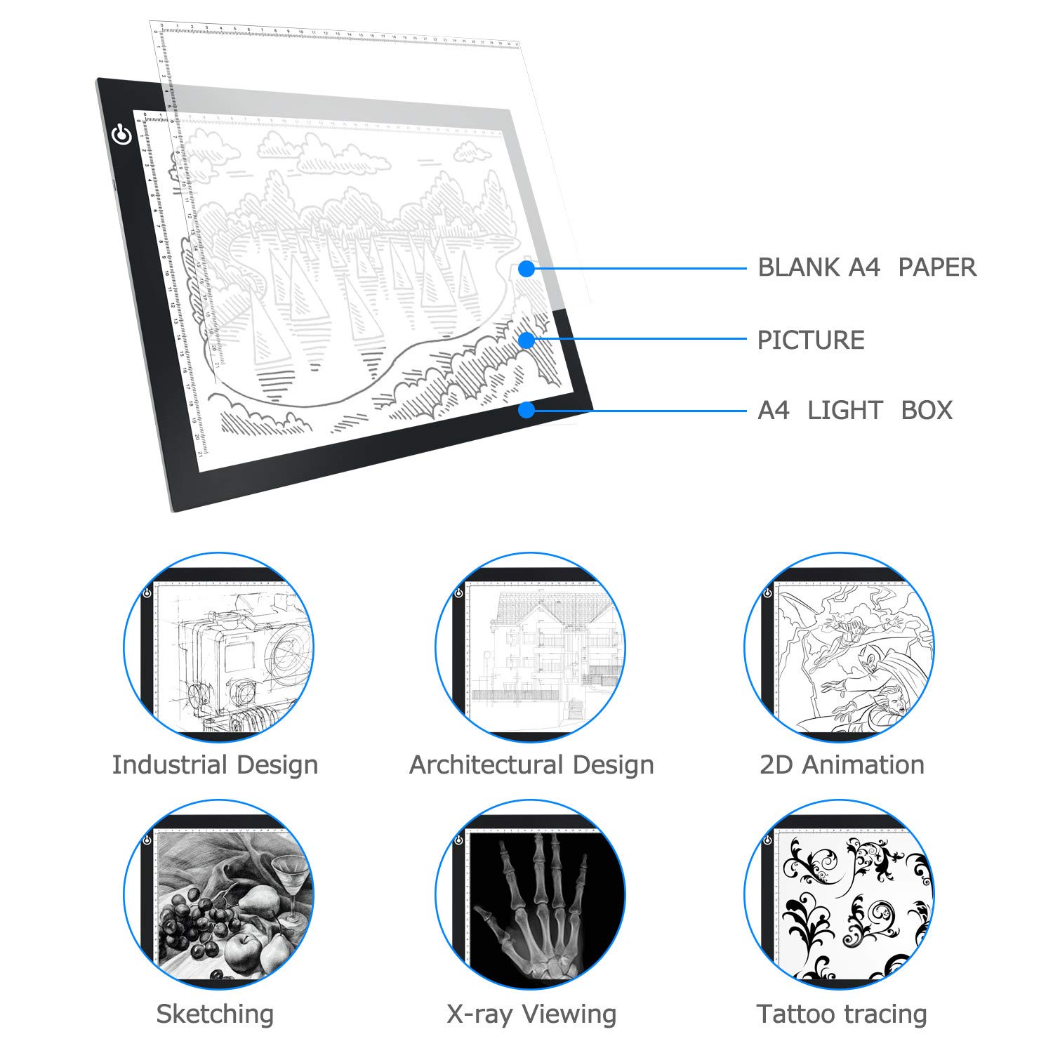 LitEnergy A4 Portable LED Light Box Trace, Light Pad USB Power LED Artcraft Tracing Light Table for Tattoo Transferring, Drawing, Sketching, Animation