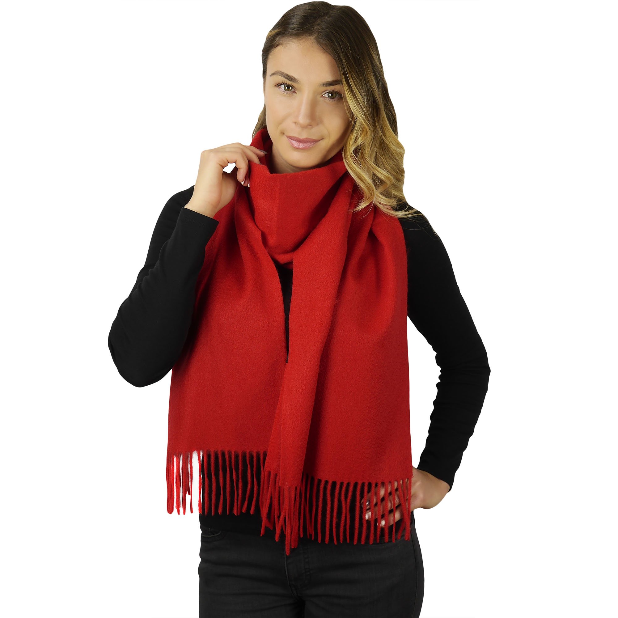 CANDOR AND CLASS Women's 100% Pure Cashmere Scarf, Solids, Plaids, Soft Cashmere Scarfs for Women and Men, Gift Box (Solid Red)
