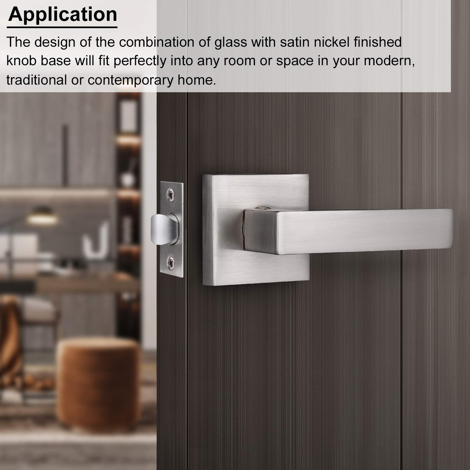 Knobonly Interior Door Handles, Brushed Nickel Passage Door Handles, Closet Door Handle Sets, Keyless Sqaure Door Handles, Heavy Duty Door Handles, 6 Pack