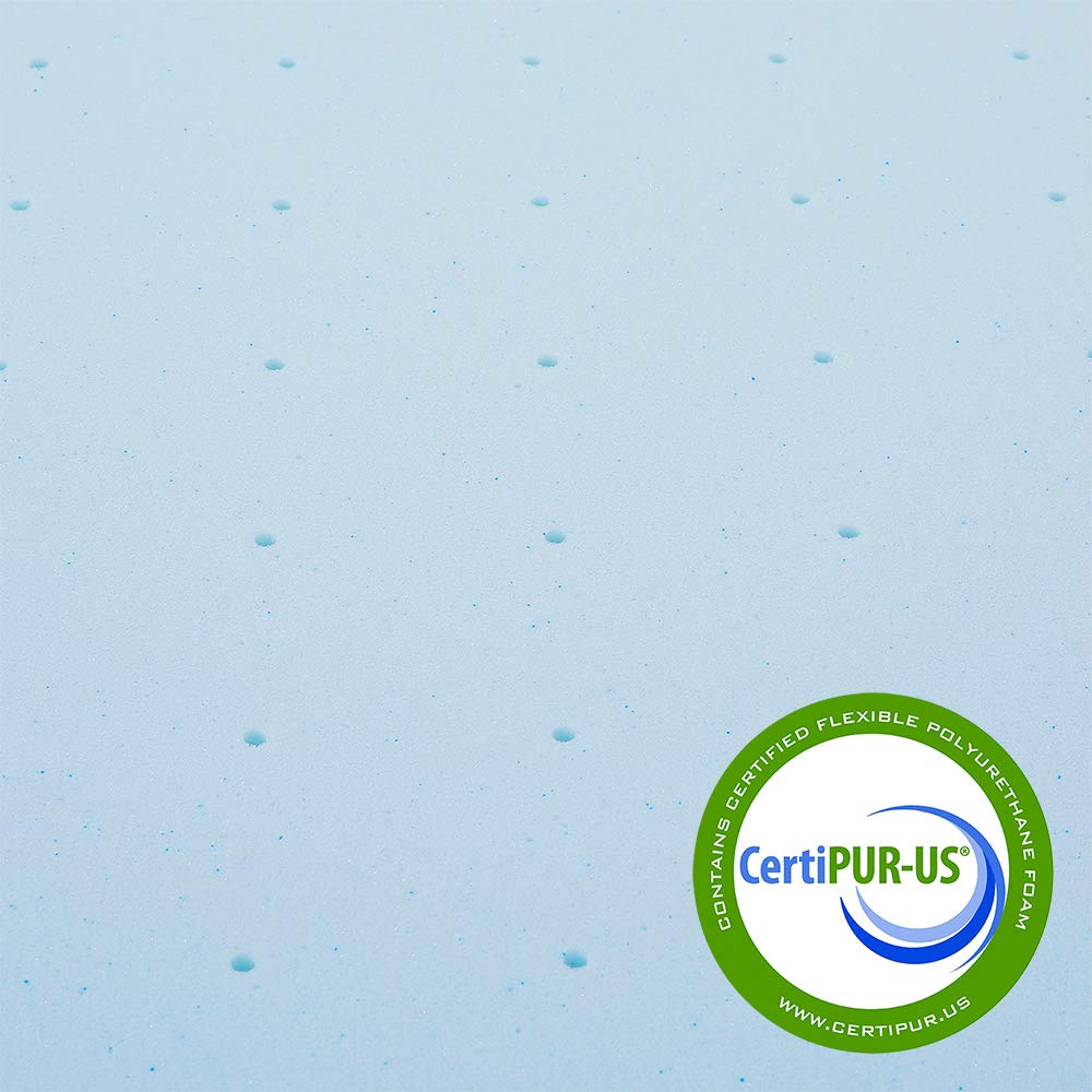 Best Price Mattress 4 Inch Ventilated Memory Foam Mattress Topper, Cooling Gel Infusion, CertiPUR-US Certified, Short Queen Light Blue