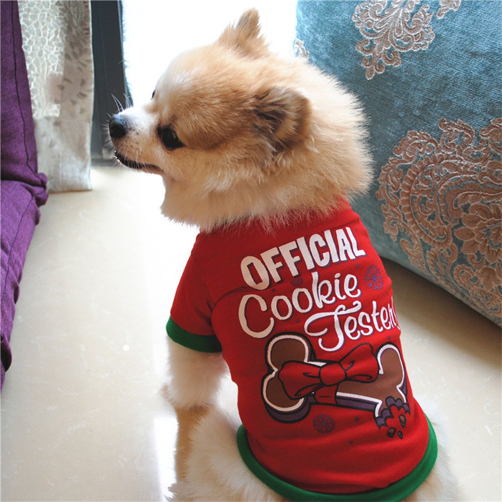 Ninasill Pet Apparel, ღ ღ Christmas Dog Clothing Cotton T Shirt Puppy Costume (M, Red)