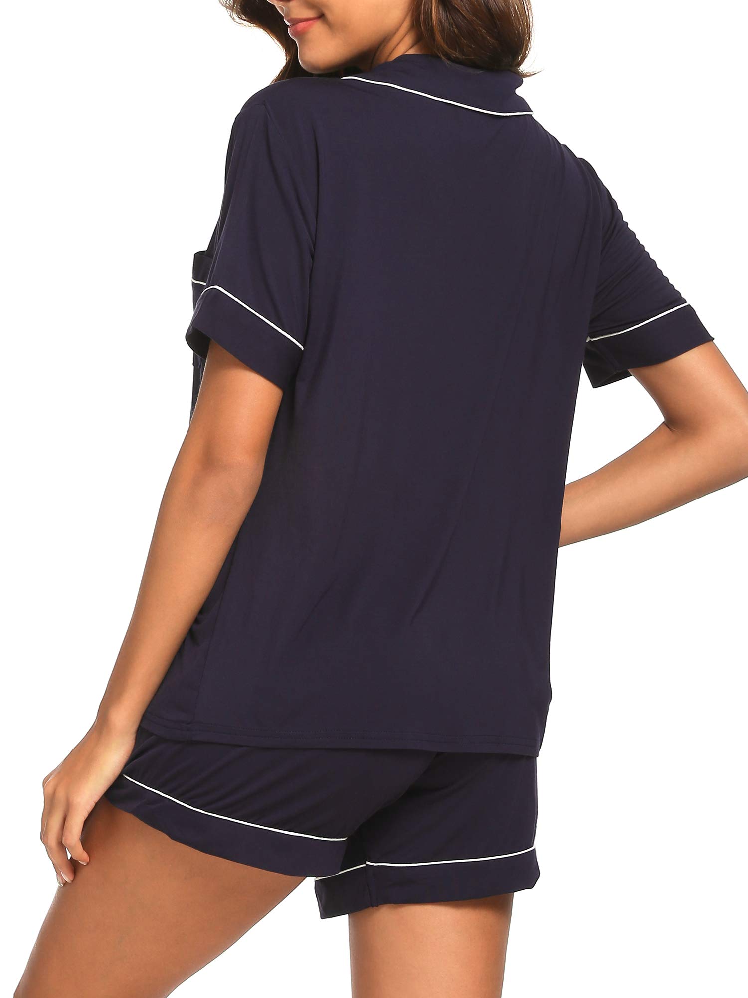 TIKTIK Pajamas Set Short Sleeve Sleepwear Womens Button Down Nightwear Soft Pj Lounge Sets with Pocket S-4XL, Navy, Large