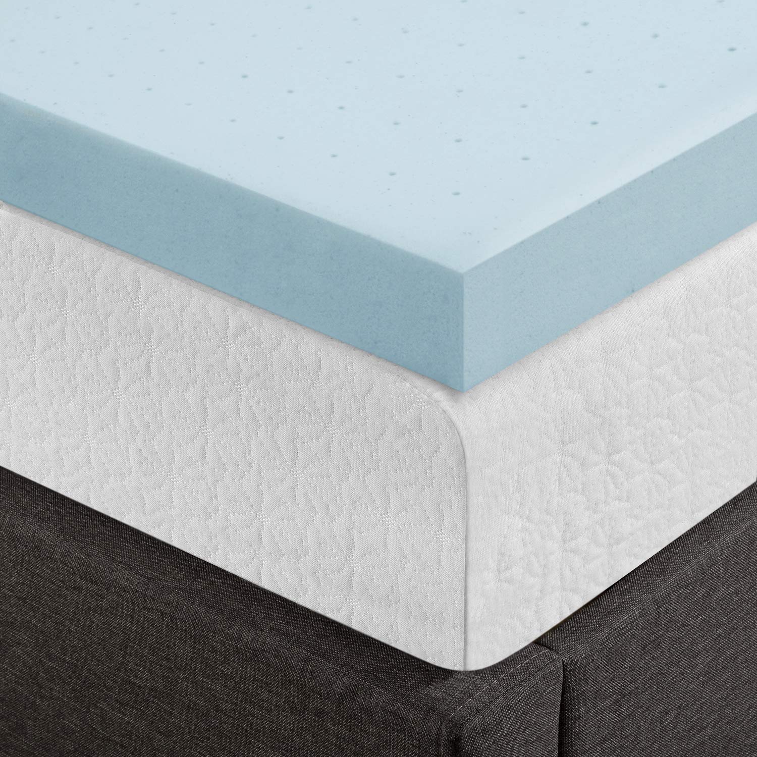 Best Price Mattress 4 Inch Ventilated Memory Foam Mattress Topper, Cooling Gel Infusion, CertiPUR-US Certified, Short Queen Light Blue