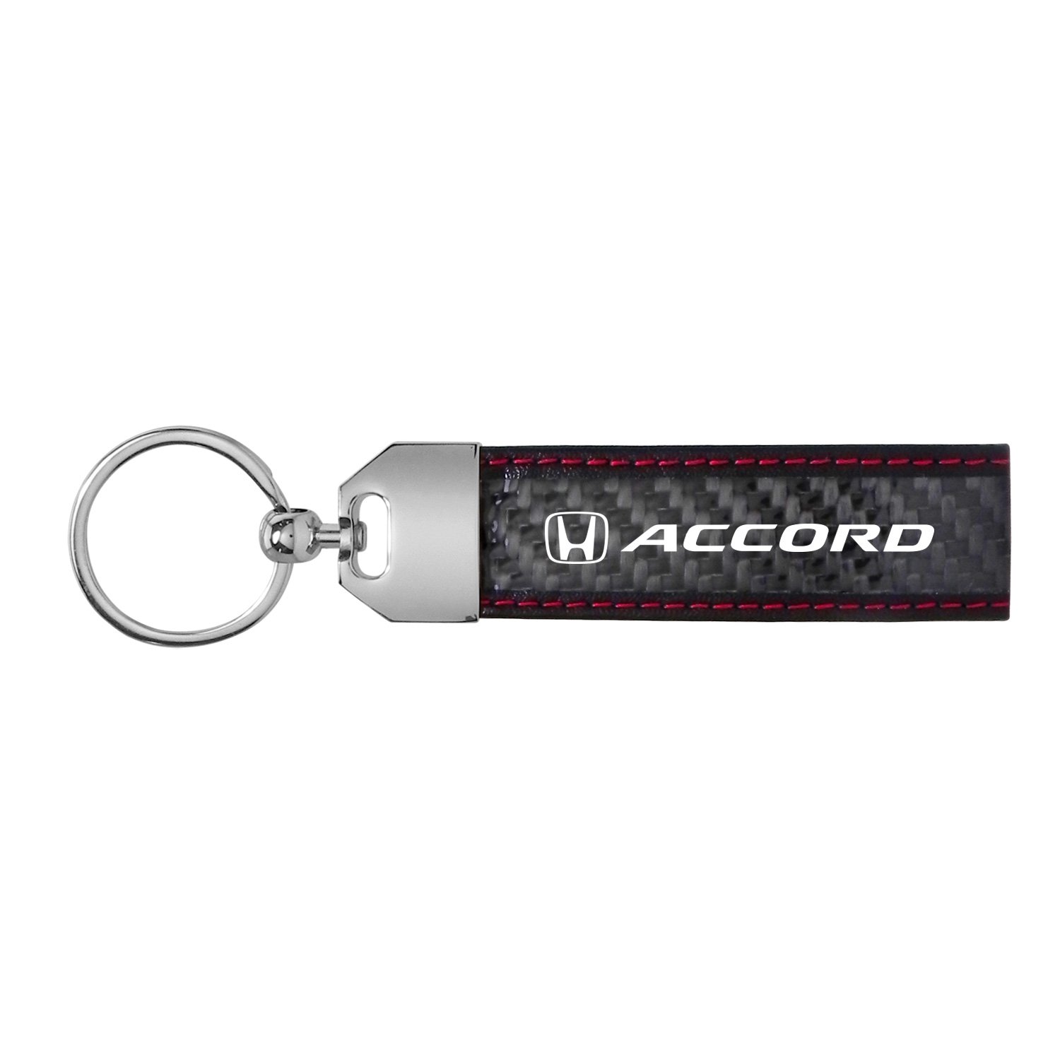 iPick Image Made for Honda Accord Real Black Carbon Fiber Loop Strap Key Chain with Red Stitching