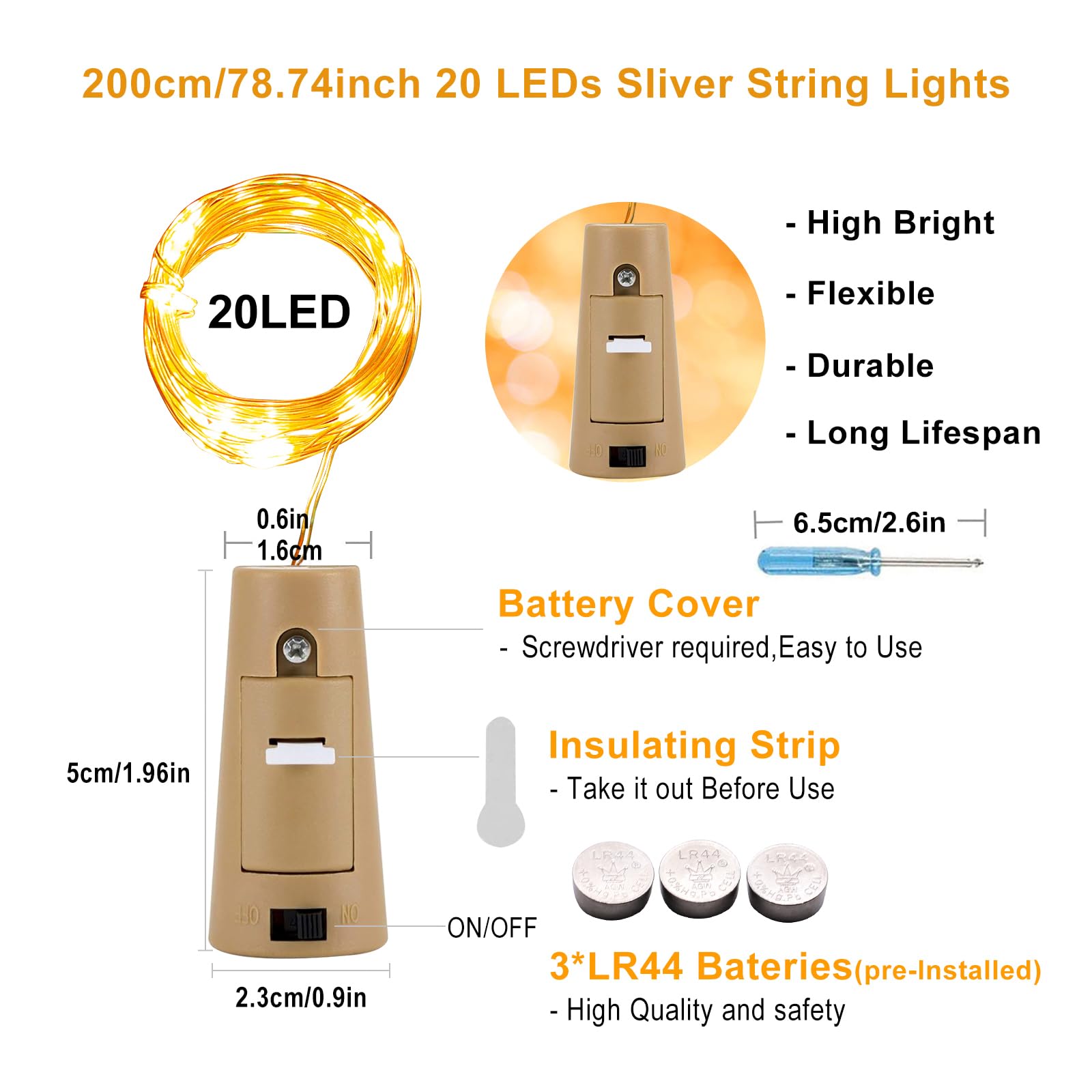 VOOKRY Wine Bottle Lights with Cork, 20 LED 8 Pack Battery Operated Cork Fairy String Lights Waterproof Mini Copper Wire Bottle Lights for Jar DIY, Party Wedding Gifts, Bar Decoration, Warm White