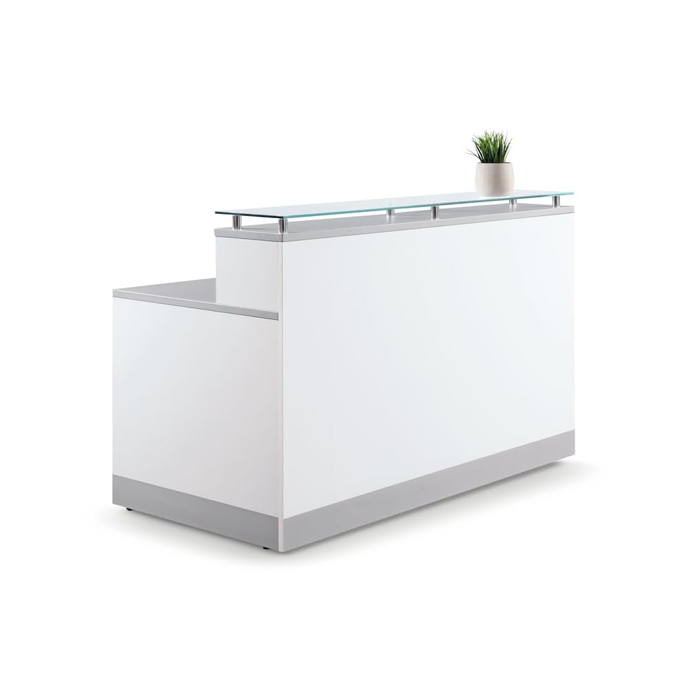 NBF Modern Reception Desk Counter Office Lobby Salon Retail Checkout Desk Compact 63" W x 32" D Mahogany Laminate