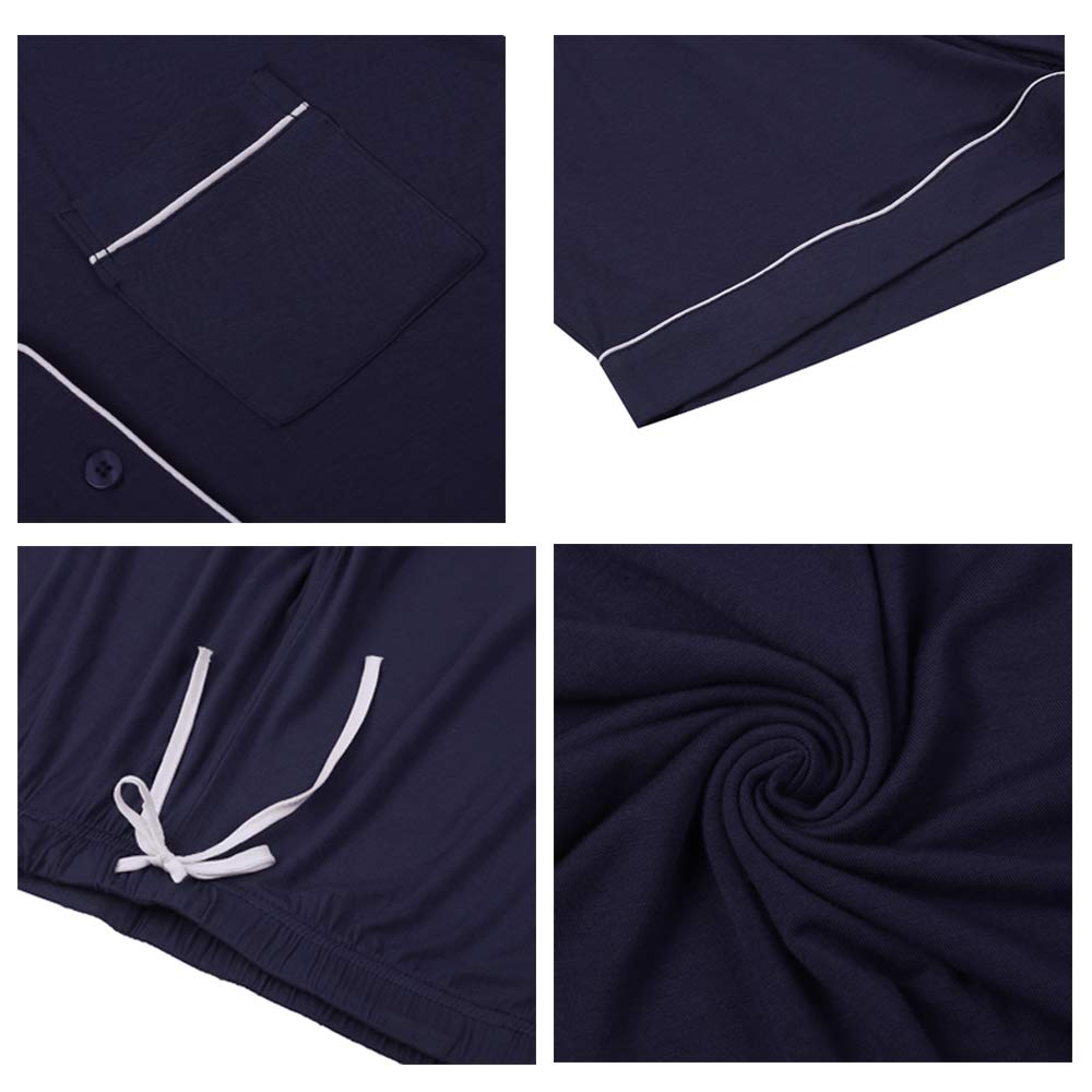 TIKTIK Pajamas Set Short Sleeve Sleepwear Womens Button Down Nightwear Soft Pj Lounge Sets with Pocket S-4XL, Navy, Large