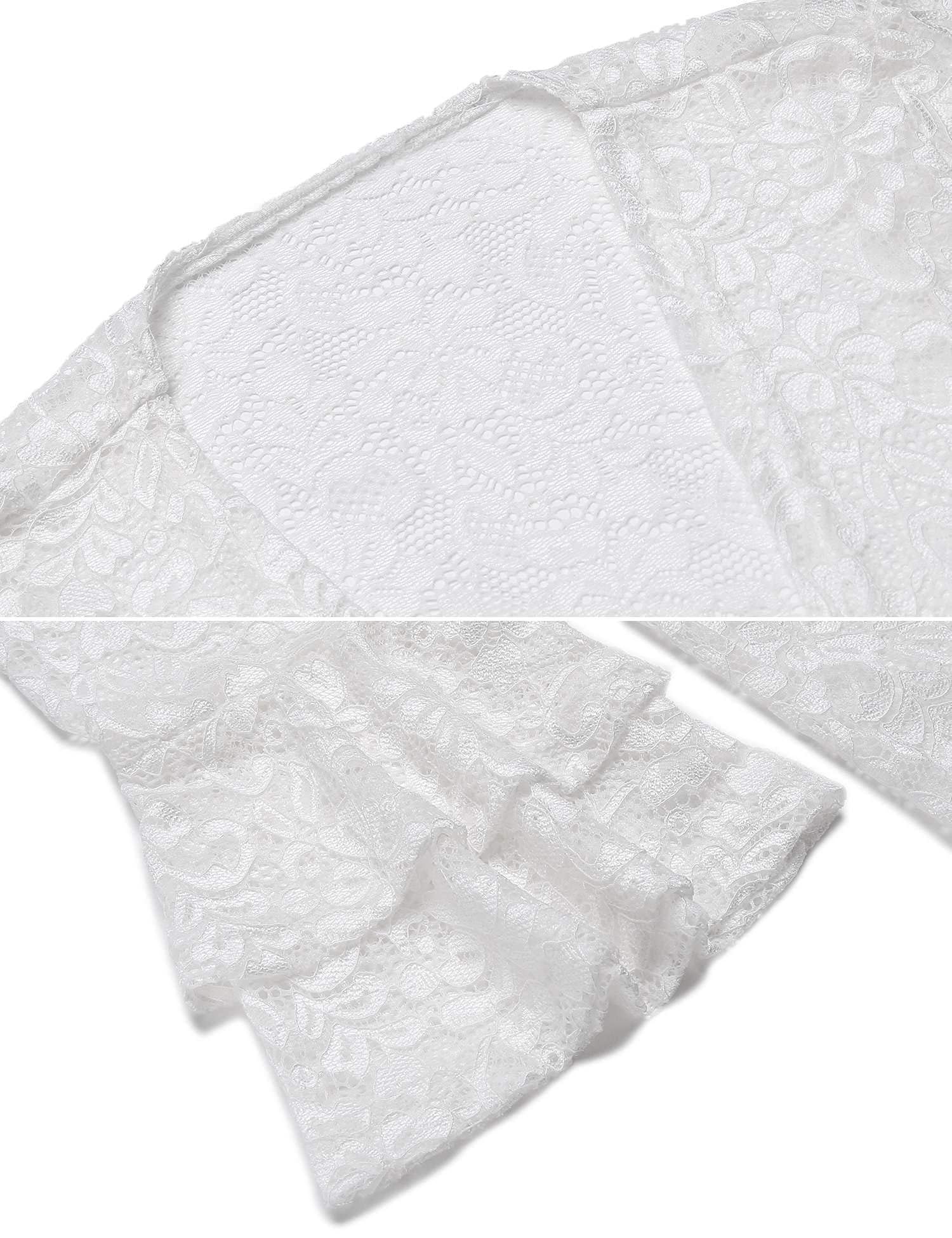 Deawell Womens Ruffle Sleeve Lace Cardigans Ladies Sheer See Through Cover Up Jacket (White, M)