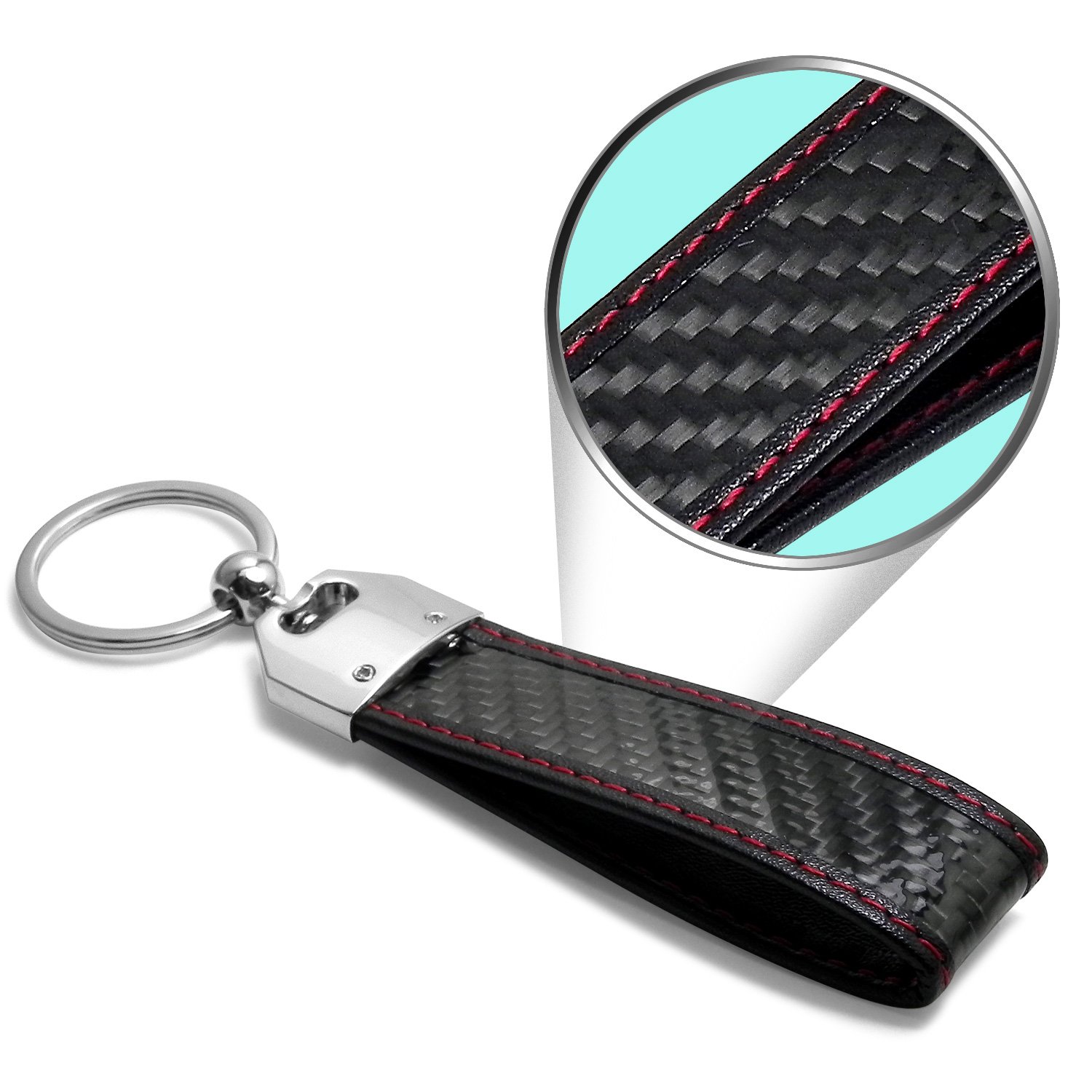 iPick Image Made for Honda Accord Real Black Carbon Fiber Loop Strap Key Chain with Red Stitching