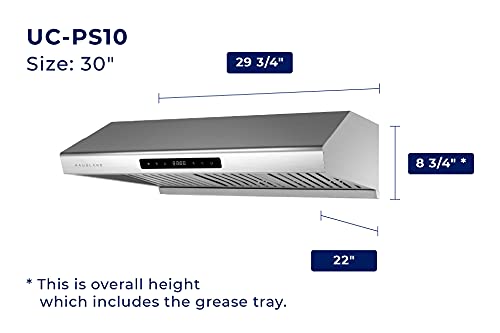 Hauslane | Chef Series 30” PS10 Under Cabinet Range Hood | PRO PERFORMANCE | Stainless Steel Electric Stove Ventilator | 3 Speed Exhaust Fan, Bright LED Lights & Delay Auto Shut-Off
